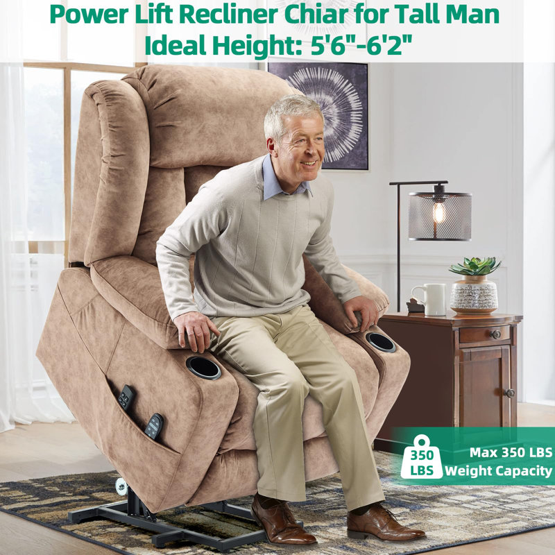 Latitude Run Tall Large Dual Motor Power Lift Recliner Chair With Extended Footrest Oversized Lay Flat Sleeper Electric Recliner W Heat Massage Lumbar Pillow Usb Type C Ports Reviews Wayfair